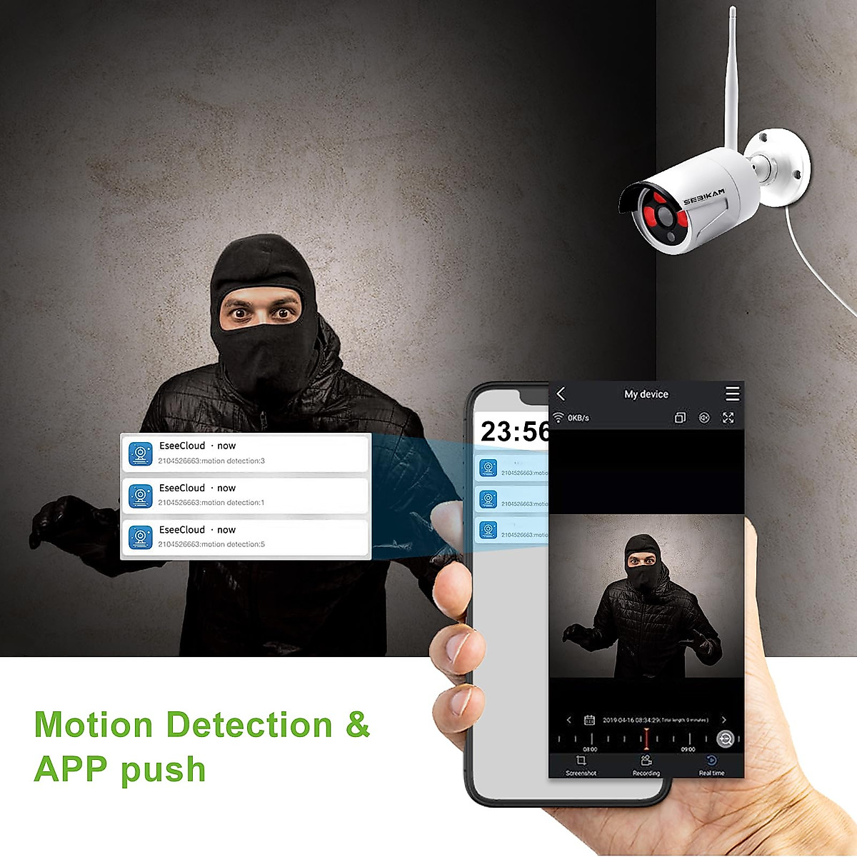 SEBIKAM Wireless Security Camera System with 10.1" HD Monitor, 10CH Expandable Home Surveillance System, IP66 Weatherproof 4pcs 2K/3MP Indoor Outdoor Cameras, Night Vision, Motion Detection (No HDD)