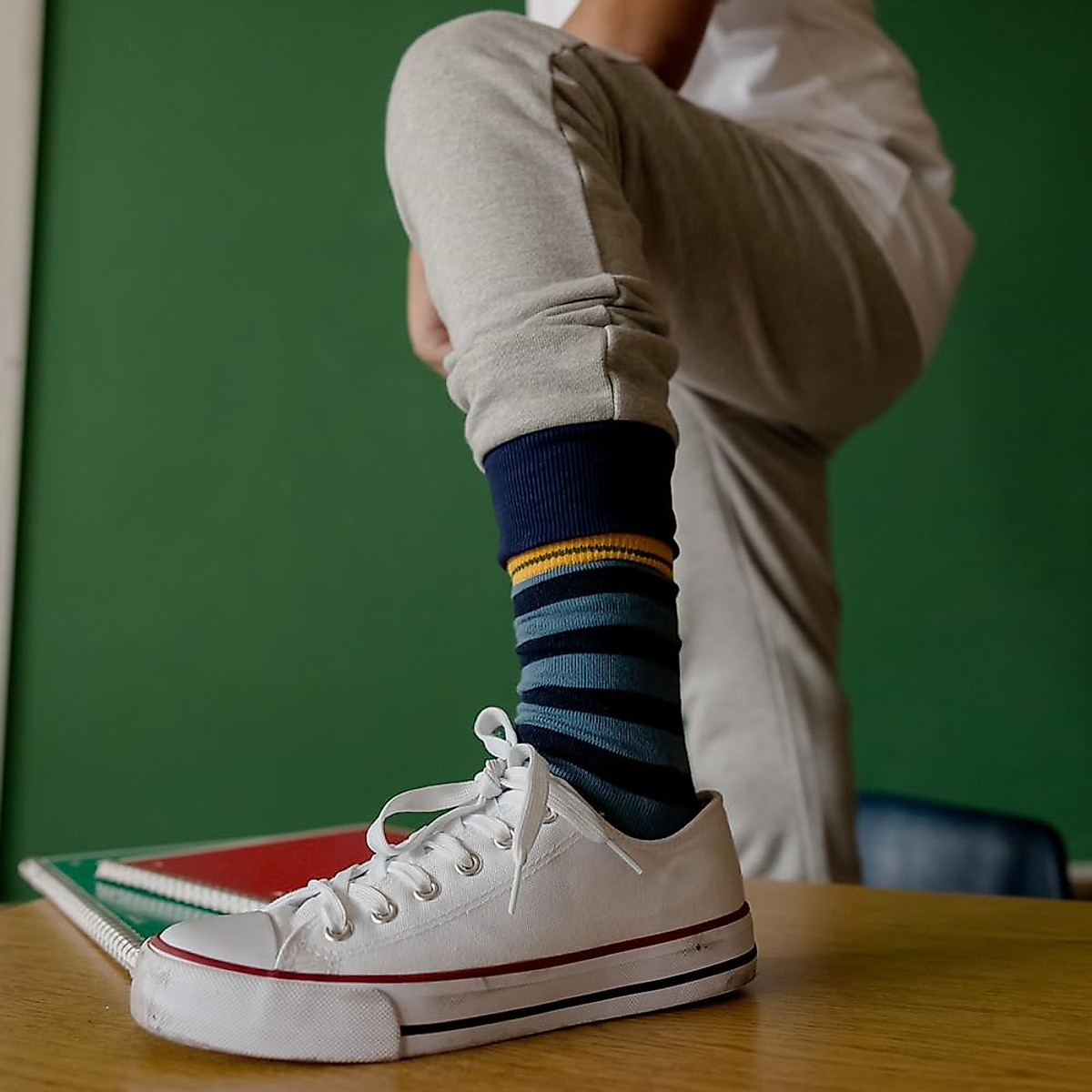 Mightly Boys' Crew Socks | Organic Cotton Certified Multi-Pack Toddler and Kids Sock Set, Mightly Stripes, Small (10-11)