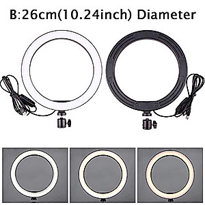 Ring Light OEBLD Dimmable with 3 Light Modes & 10 Brightness Level LED Ring Fill Lights for Phone Live Stream Makeup YouTube Shooting(B(only 10'' Ring Light))