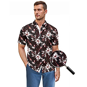 ETHANOL Men Classic Slim Fit Woven Short Sleeve Wrinkle Resistant Print Shirt MSTL46568-2444BRG Dark RED XL