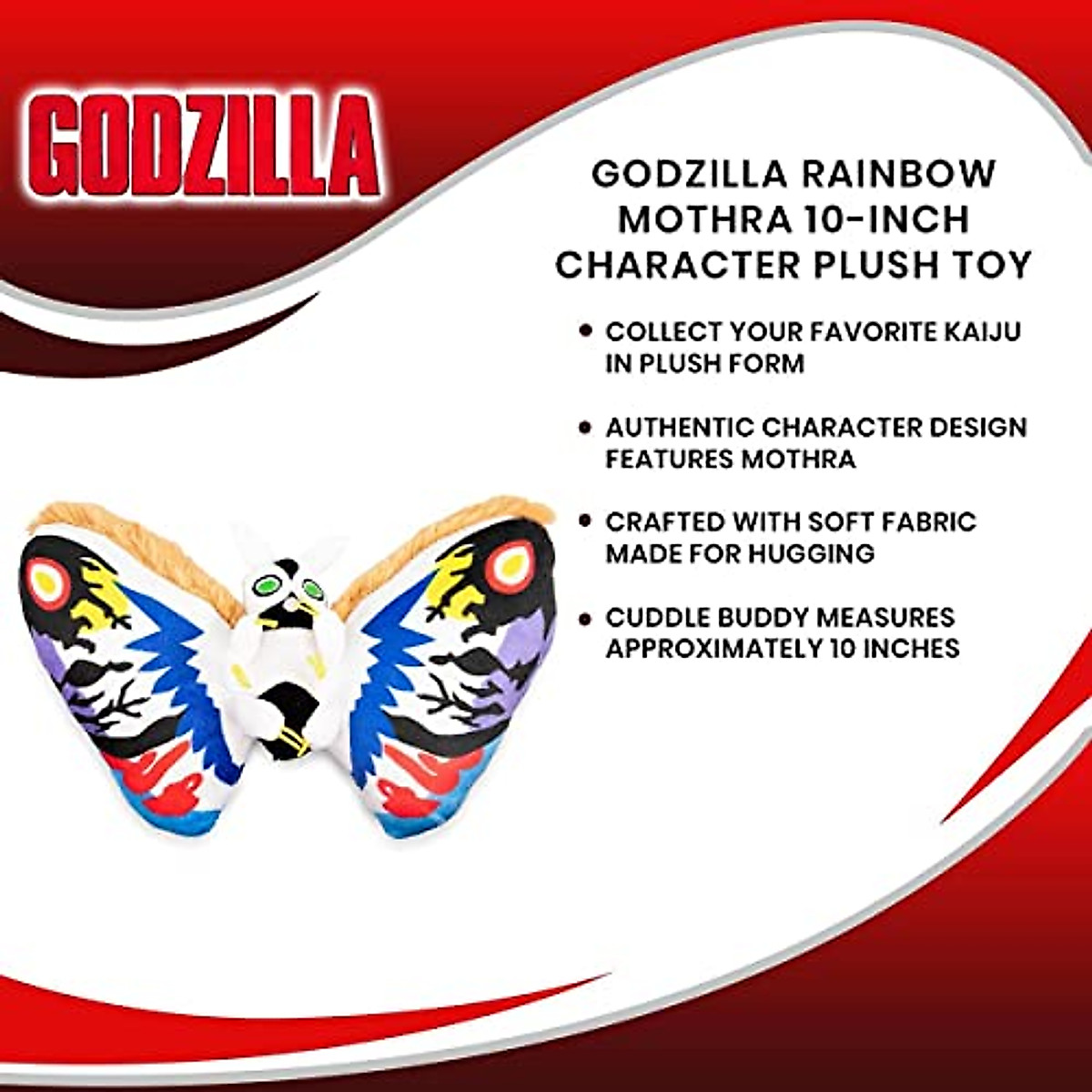 Godzilla Rainbow Mothra 10-Inch Character Plush Toy | Cute Plushies and Soft Stuffed Animals, Kids Room Decor Accessories | Kaiju Monster Gifts and Collectibles