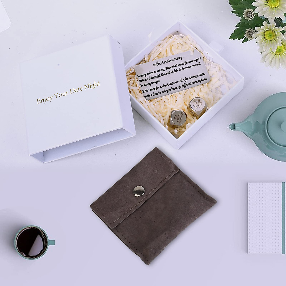 CQNET TIN Date Night Dice 10th Anniversary Special 10 Year Anniversary Date Night Entertainment Gift for Anniversary, Wedding, Valentine, Birthday, Christmas