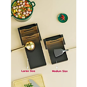 Dr.DJ Spoon Rest Pot Lids Holder, Pot Pan Lid Organizer Stand Heavy Duty, Cutting Board Rack Chopping Board Organizer Stand Spoon Rest w Drip Tray Kitchen Countertop, Stainless (Black)