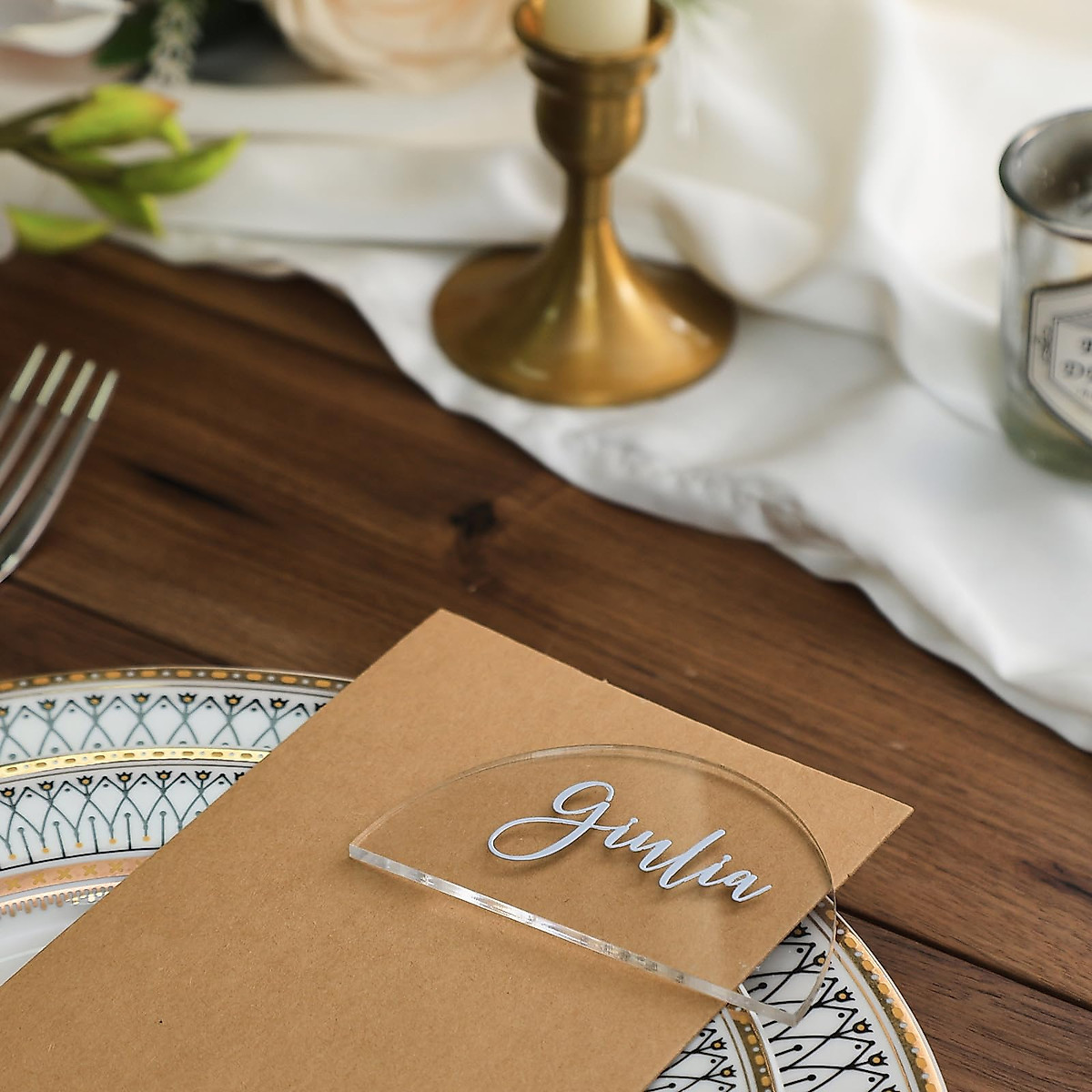 UNIQOOO 20 Pcs Clear Semicircle Acrylic Place Cards, 3.5x2 inches DIY Blank Half Circle Acrylic Sign, 1/8 inch Thick Perfect for Wedding Table Decor, Birthday, Centerpiece, Decoration, Party, Event