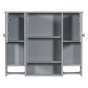 Merax Bathroom Medicine Cabinet with Mirror, Wall Mounted Bathroom Storage Cabinet with Mirror Door & Open Shelf, Over The Toilet Space Saver Storage Cabinet with Towel Rack (Grey Medicine Cabinet)