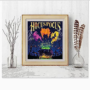 Halloween 5D Diamond Painting Kits for Adults Beginners, Round Full Drill Hocus Pocus Diamond Art Kit, DIY Witch Paint by Diamonds Dot Gem Art Kits,Home Wall Decor 13.7 X13.7inch