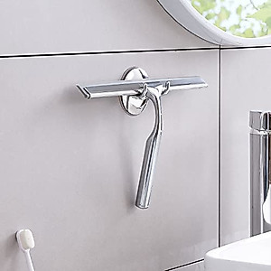 Ettori Shower Squeegee Clear Glass Wall Cleaner Stainless Steel with Suction Storage Hook -10'', Chrome