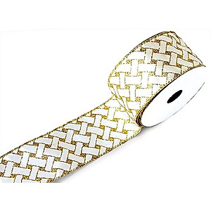 Gold Ribbon Wired Christmas Tree Ribbon 2.5 Inch Xmas Ribbons 6 Rolls 36 Yards Burlap Organza Sheer Mesh Metallic Glitter Crafts Decorating Gift Wrapping Bows Gift Wrap Bow Tree Topper Wreath