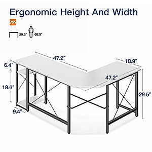 Coleshome L Shaped Computer Desk 66" with Storage Shelves, Corner Gaming Desk, Sturdy Writing Desk Workstation, Modern Wooden Office Desk, Wood & Metal, White