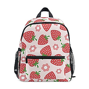 Kids Backpack for Girls Strawberry Cute Pink Toddler Bags Children Preschool Kindergarten Small Chest Strap 3-8 Years Old