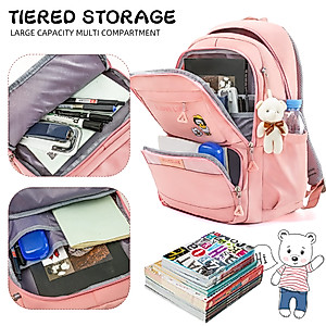 MOUTCLMB Kids backpack,Girls Backpack,Big-capacity School Backpacks 18.1*11.8*7.87in for Girls,School bags for Elementary Middle School High School,Send cute pendant（pink）