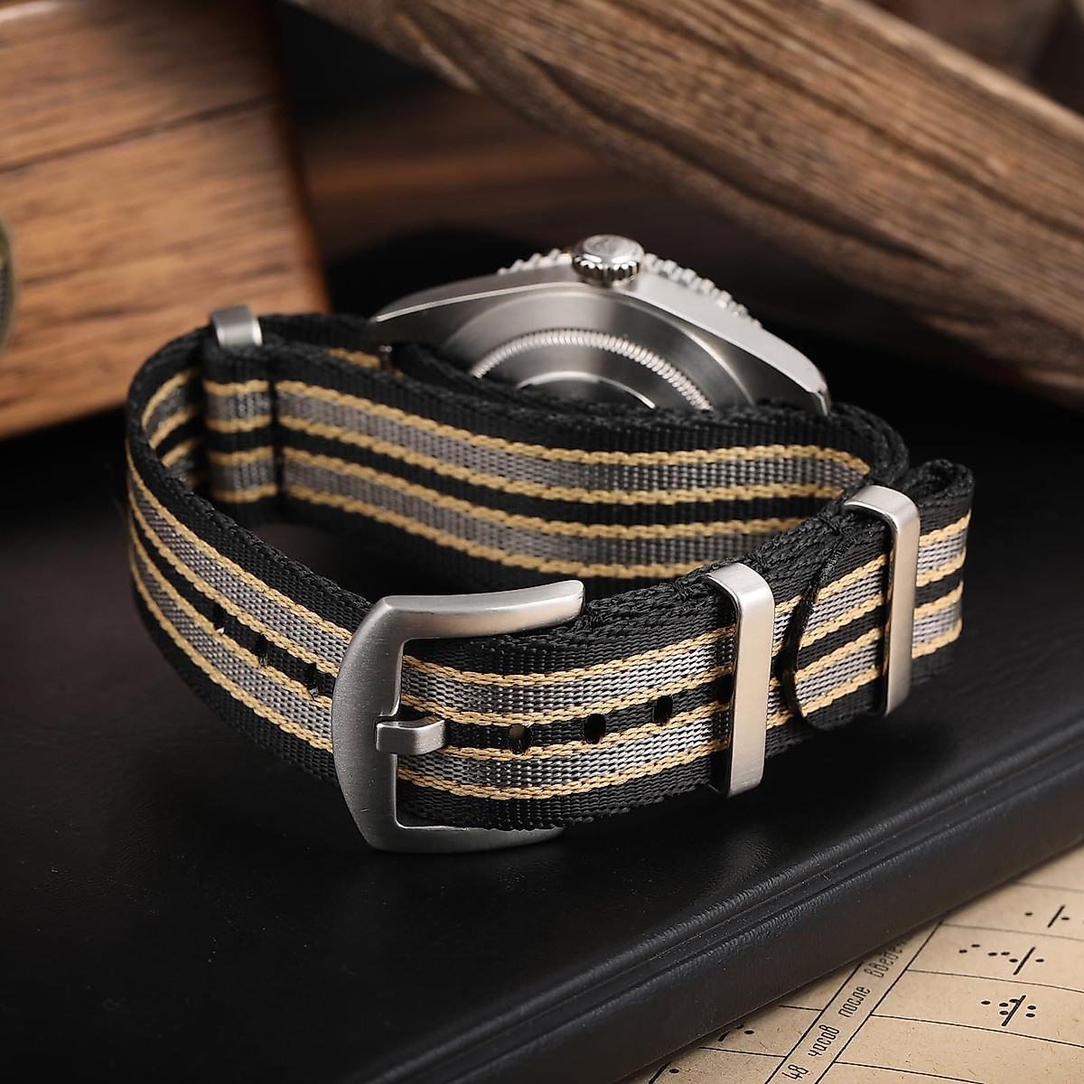 watchdives Nylon Watch Band 18mm 20mm 22mm Multicolor Replacement Watch Straps for Men Women (Black Yellow Gray, 20mm)