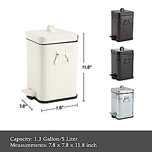 Bathroom Trash Can, Vintage Metal Garbage Bin for Kitchen, Bedroom, Living Room with Soft Close Lid, Small Farmhouse Retro Indoor Waste Basket with Foot Pedal, 1.3 Gallon/ 5 Liter, Glossy Black