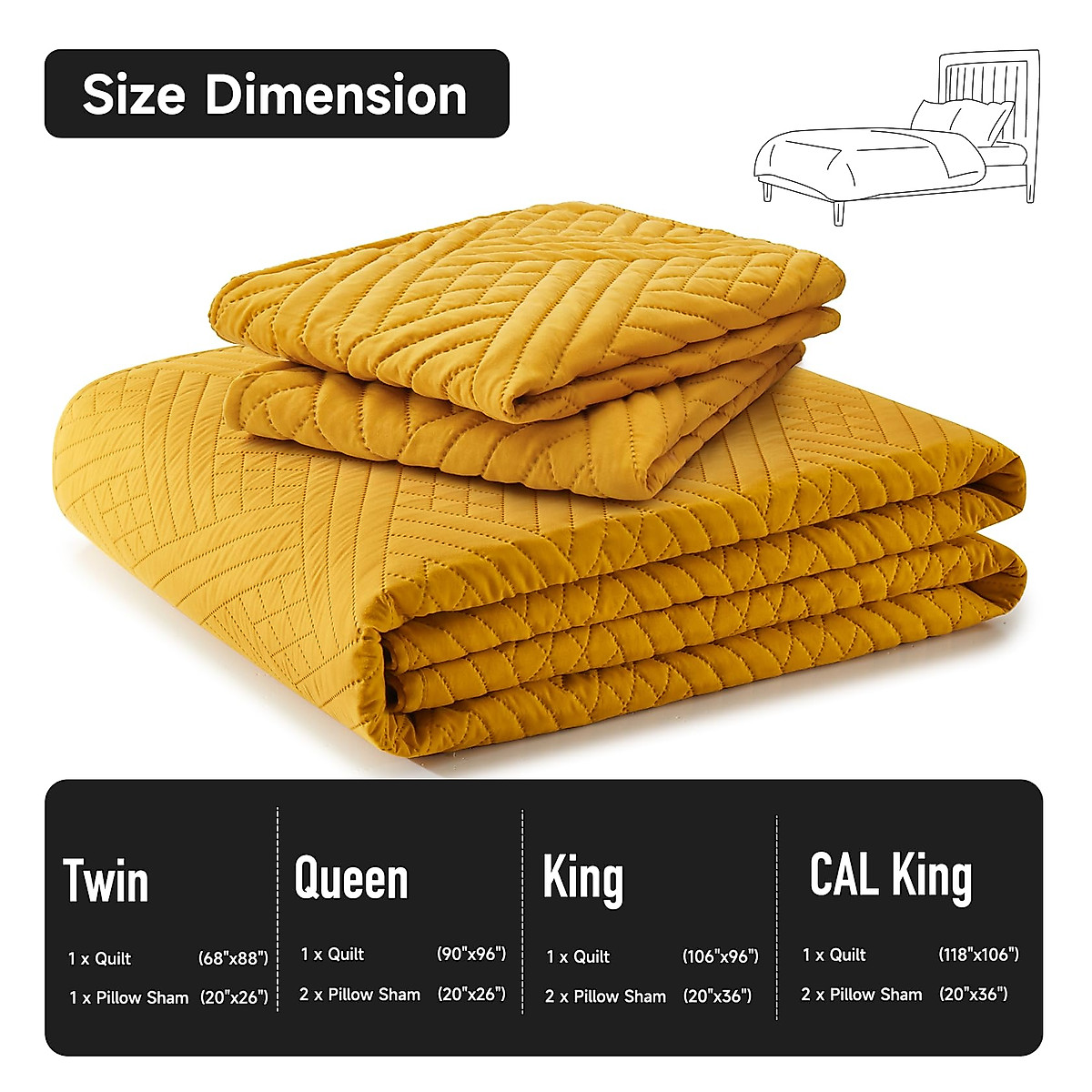 Lavsiry Mustard Yellow Quilt Queen Size with Striped Pattern, Lightweight Soft Summer Thin Microfiber Bedspread & Coverlet Bedding Set for All Seasons - 3 Piece(1 Quilt, 2 Pillow Shams)