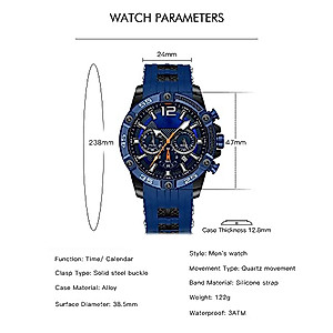 AIMES Mens Watches Sport Military Waterproof Multifunction Chronograph Watch Luminous Blue Silicon Strap Casual Watches for Men Fashion Business Wrist Watch Clock