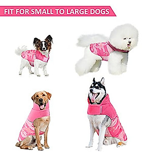 Dora Bridal Reversible Dog Jacket Dog Coat-Camouflage Dog Winter Coat with Leash Hole-Polar Fleece Dog Coats for Small Dogs-Windproof Camo Dog Cold Weather Coats-Winter Coats for Dogs-Camo Pink-s