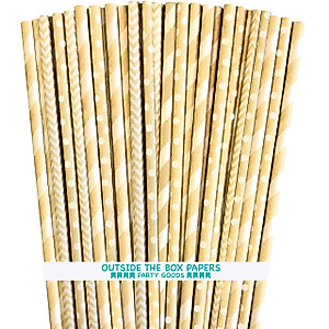 Paper Straws - Kraft Brown - Stripe Chevron Dot - 7.75 Inches - 150 Pack Outside the Box Papers