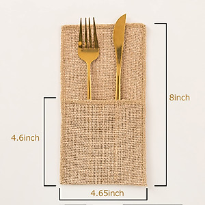 AOKQYA Burlap Silverware Holder Set Of 10 Reusable Rustic Utensil Holder Pouch for Table Setting (Natural)