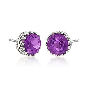Ross-Simons 3.60 ct. t.w. Amethyst Crown-Style Stud Earrings in Sterling Silver