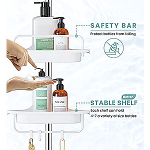 HomeHelper Rustproof Shower Caddy Corner Organizer for Bathroom, 4 Tier Bathtub Shower Storage Organizer with Tension Pole for Shampoo Holder, 56 to 114 Inch, White