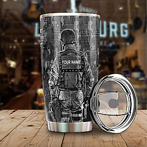Personalized Police Tumbler Correction Officer Custom Name and Number Thin Silver Line Sheriff Police Officer Suit Tumbler Cup with Lid, Double Wall Vacuum 20 Oz Stainless Tumbler TB5