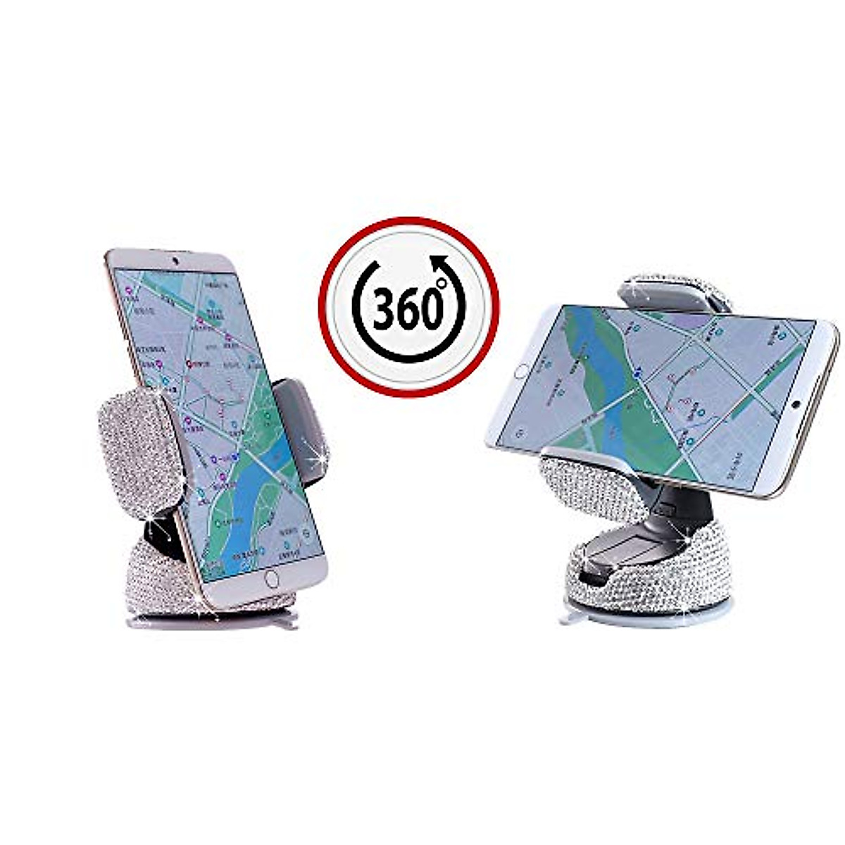 Bling Car Phone Holder, LYCARESUN 360°[Adjustable & Stable] Crystal Universal Phone Mount for Car, Windshield Dashboard Air Vent Car Stand Phone Holder, Car Accessories for Women and Girl (Colorful)…