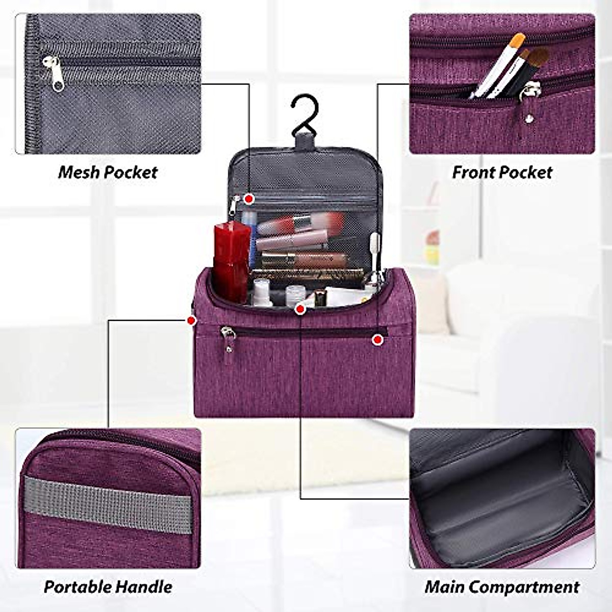 SELLYFELLY Hanging Toiletry Bag for Travel Women Storage Shower Bag Men's Shaving Bag Dopp Kit Organizer With Hook