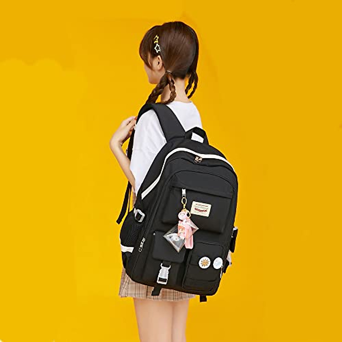 Women Girls' schoolbag leisure backpack Student College Backpack Travel Daypack 15.6 Inch Laptop Backpacks (Black)