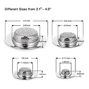 CORNERJOY 4 Pack Heavy Duty Stainless Steel Kitchen Sink Drain Strainer, Bathroom Hair Catcher Shower Drain Cover, Sink Tub Drain Stopper, Wash Basin Floor Drain, 2.1 to 4.5 Inch Diameter Rim