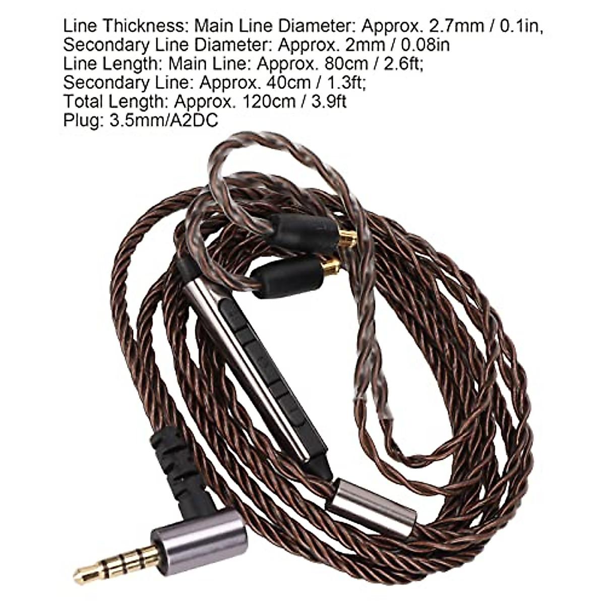 Septpenta Headphone Upgrade Cable, Silver Plated Copper Core Lower Noise, HiFi Sound Quality Sound Natural, with Ear Hook Design, 3.5MM / A2dc Plug for CKS1100 E40 E50 E70 LS200