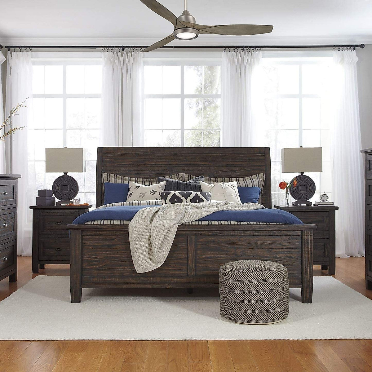 MINKA-AIRE F749L-BNK Skyhawk 60 Inch LED Ceiling Fan with Carved Wood Blades, Integrated LED Light and DC Motor in Burnished Nickel Finish