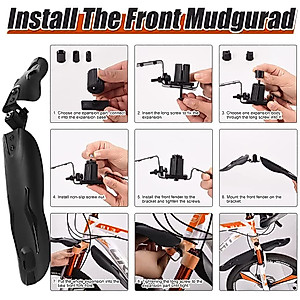 Winmoom Adjustable Bike Fender Set for 22"/24"/26"/27.5"，3 Parts-Universal Full Cover Thicken Widen, Front/Rear Mud Guards Fit for MTB Mountain Road Bike