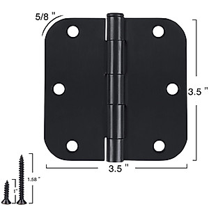 6 Pack Black Door Hinges - 3.5 x 3.5 Inch, Matte Black, 5/8 Inch Radius Corners, Standard Residential & Office Door Hardware