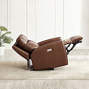 Hydeline Vienna Zero Gravity Power Recline and Headrest 100% Top Grain Leather Sofa with Built-in USB-Ports, Pecan