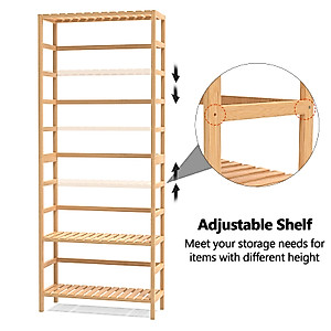 VASMIA Bookshelf,6 Tier Bamboo Adjustable Bookshelves,Tall Bookcase Shelf Storage Organizer,Free Standing Storage Shelving Unit for Living Room,Bedroom,Bathrrom and Home Office,Natural