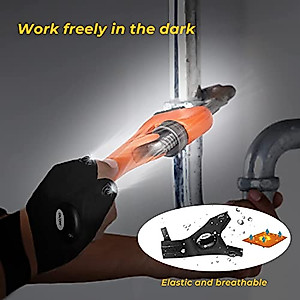 QEZEZA LED Flashlight Gloves, Gift for Man, Lighted Gloves for Men, Stretchy LED Fingerless Gloves, 1 Pair of Gloves and Replacement Battery, Screwdriver, Stocking Stuffers for Adults