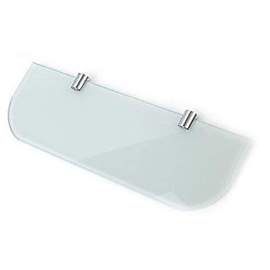 BSM Marketing 300mm (12" Approx) by 100mm White 6mm Thick toughened Safety Glass Shelf with Curved Edges and Chrome Shelf Supports