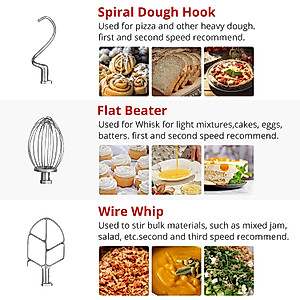 Commercial Food Mixer, Towallmark Food Mixer 10QT 450W for Bakeries, 3 Speeds Adjustable 130/233/415 RPM Heavy Duty 110V with Stainless Steel Bowl Stand Mixer for Commercial School Bakeries Restaurant