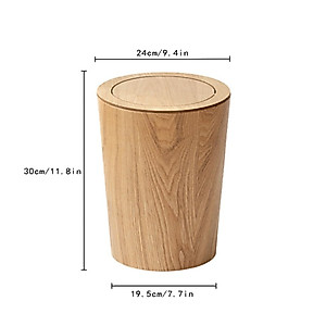 Generic 2024 New Round Wood Trash Can with Lid, Japanese-Style Natural Wood Garbage Recycling Bin, Wood Waste Bin with Swing Lid, for Bathrooms, Powder Room, Kitchen, Home Office