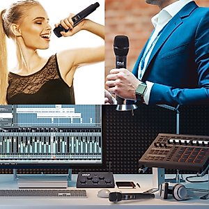 Wireless Karaoke Microphone Mixer System - 8-Channel Optical/Coaxial Input Mixer w/Digital UHF Wireless Mics, 3.5mm Input/Output, Works w/Home Theater, Receiver, Amplifier, Speaker - Pyle PDWMKHRD23