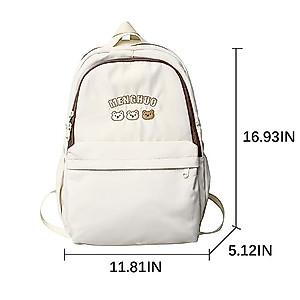 Aiyify Cute Backpack Kawaii Backpack for School Aesthetic Backpack Kawaii School Supplies Cute Backpacks with Accessories (White)