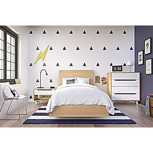 Nordik 1-Drawer Night Stand, White and Natural Maple