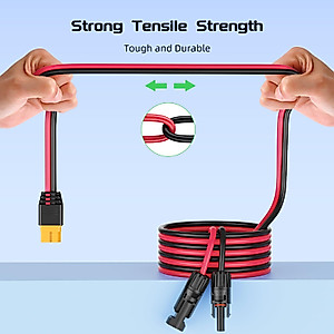 Bateria Power 10FT Solar Connector to XT60 Adapter Extension Cable, 12AWG Solar Panel to XT60 Charge Extension Cable for RV Foldable Solar Panel, Portable Power Station, Solar Generator (1PCS)