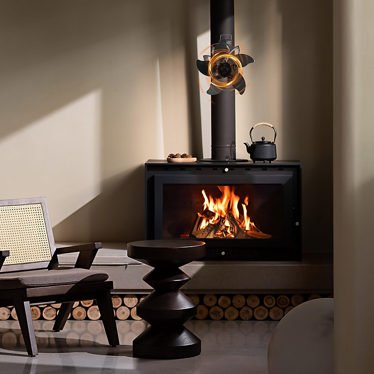 KSIEE Heat Powered Stove Fan, Heat Powered Stove Fan, 5 Blade, Eco Thermoelectric Fan Non Electric Wood Burning Stove Fan for Fireplace Wood