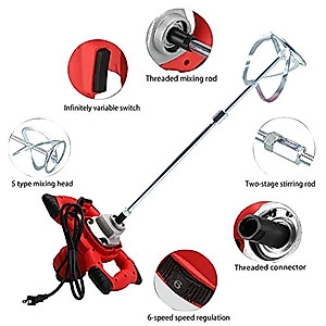 2100W Electric Portable Cement Mixer, Used for Mixing Cement Slurry, Mortar, Paint Coating, 6-Speed Adjustment Function, Hand-Held Concrete Mixer With Rod, (Cement mixer)