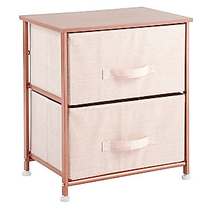 mDesign Small Storage Dresser End/Side Table Night Stand with 2 Removable Fabric Drawers - Organizer for Bedroom, Living Room, Closet - Hold Clothes, Accessories, Lido Collection, Light Pink/Rose Gold