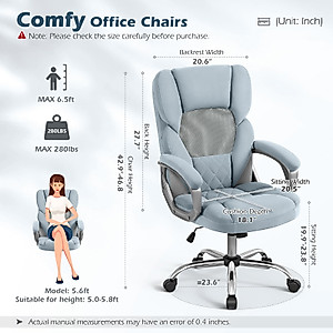 SEATZONE Beige Home Office Desk Chairs with Wheels and Flip-up Armrests,Office Chair Comfortable Ergonomic Velvet Mesh Executive Computer Chairs for Adults and Teens