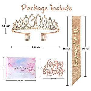 Janinus 30th Birthday Tiara And Sash For Women Rose Gold 30th Birthday Decorations For Her - Rose Gold 30th Birthday Sash, Crown/Tiara and Birthday Cake Toppers 30th Birthday Gifts For Her