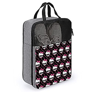 Frcavbin Skull Bow Red Lip Travel Shoe Bag Shoes Carrier with Handle and Zipper Foldable Shoe Puches Organizer for Home storage School starts