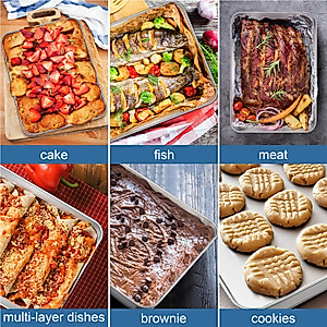 P&P CHEF Baking Sheet Rectangular Cake Pan, Stainless Steel Lasagna Pan for Lasagna Brownie Fish Meats, 9.7-inch by 12.3-inch, Heavy Duty & Easy Clean, Rectangle - Silver